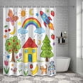 Bathroom Shower Curtain Cartoon Painting House Tree Waterproof Shower ...