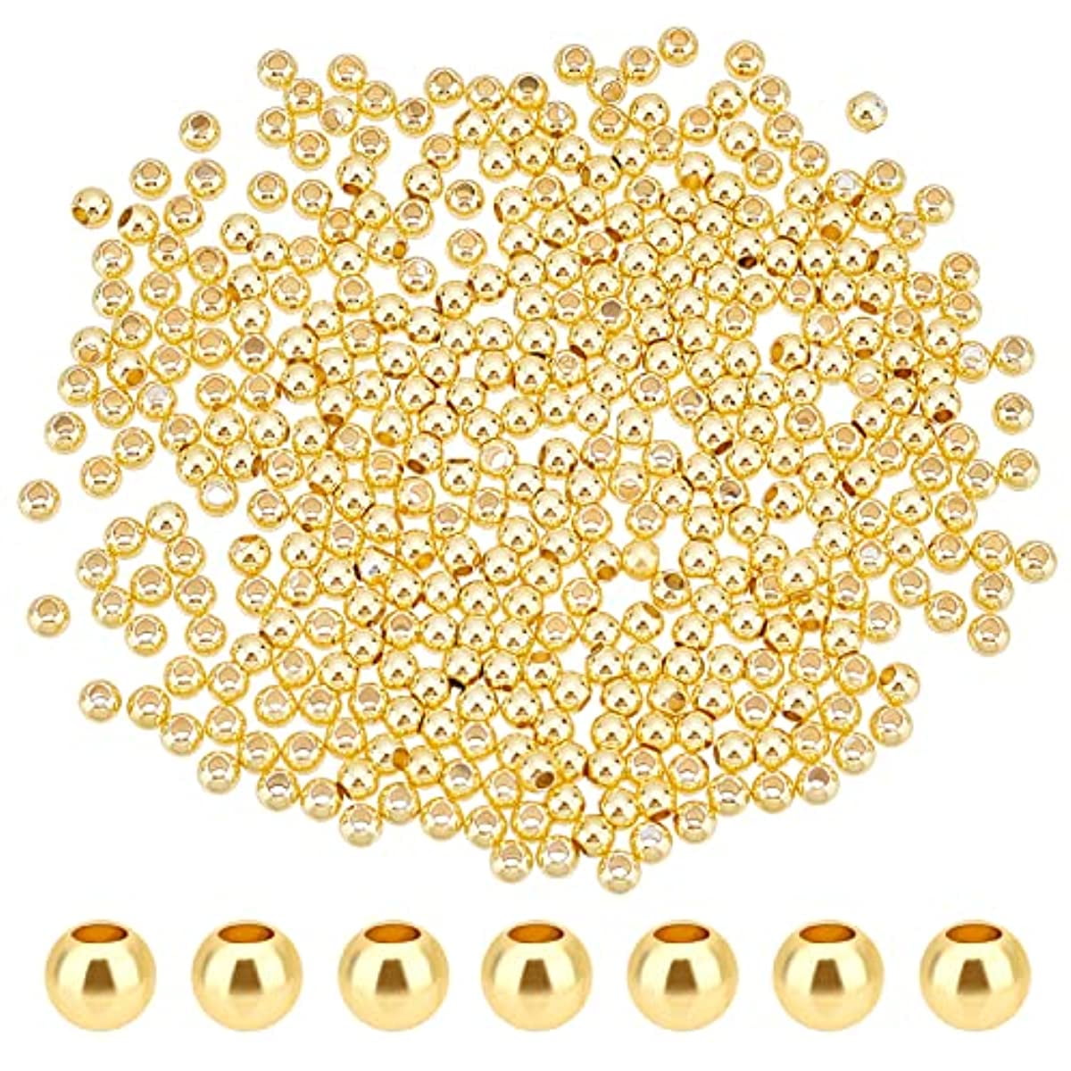500pcs 3mm Gold Beads 18K Gold Plated Beads Long-Lasting Round Smooth ...