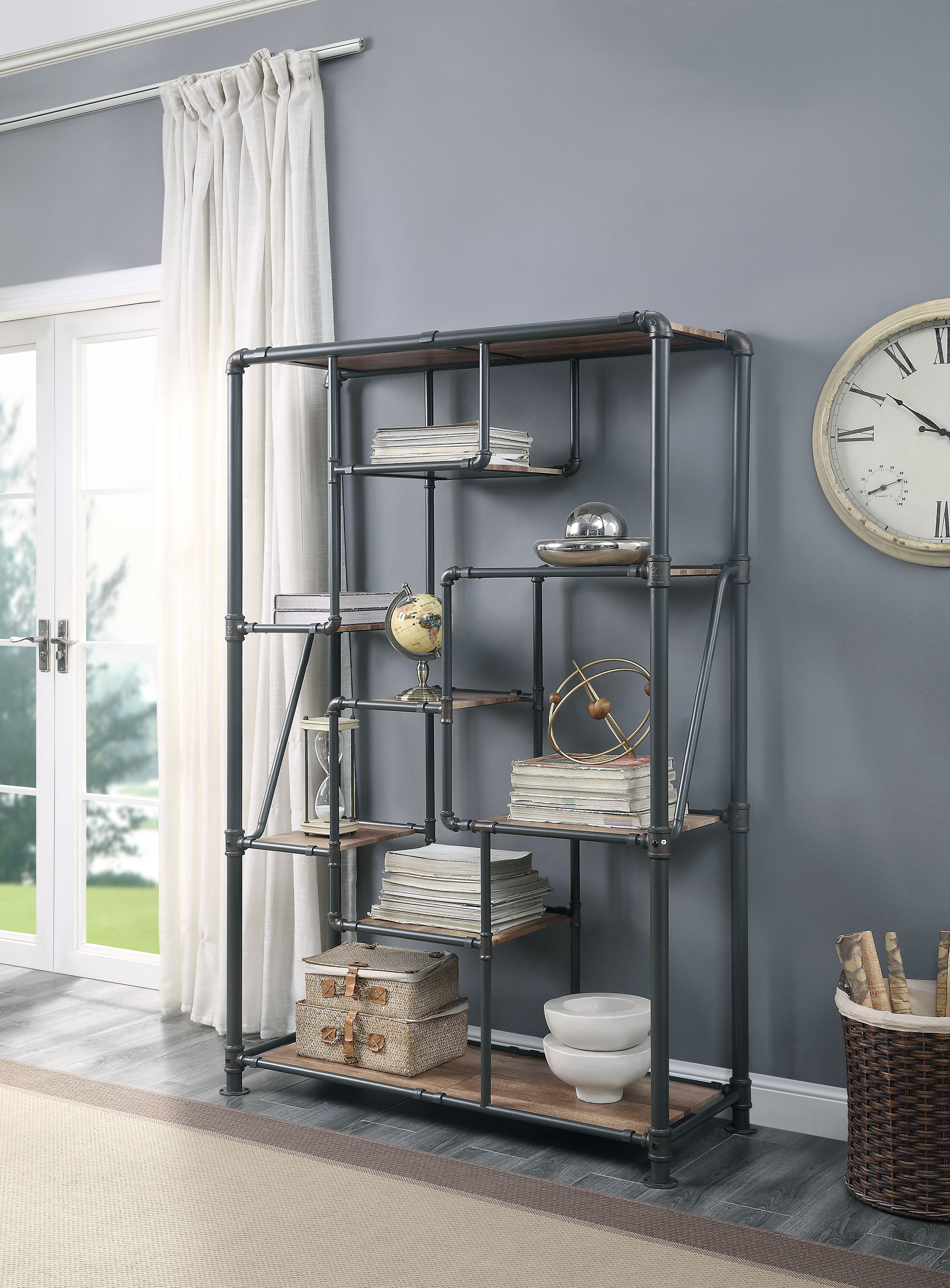 ACME Brantley Book Shelf, Antique Oak & Sandy Gray Finish 35887 ...
