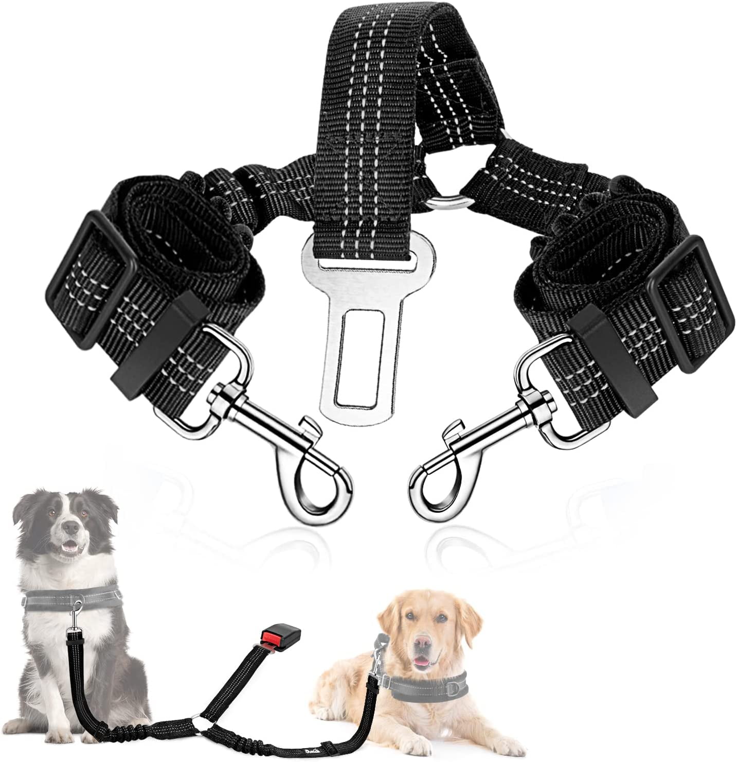 AUTOWT Dog Seat Belt, Double Dog Seatbelt Adjustable Vehicle Safety ...