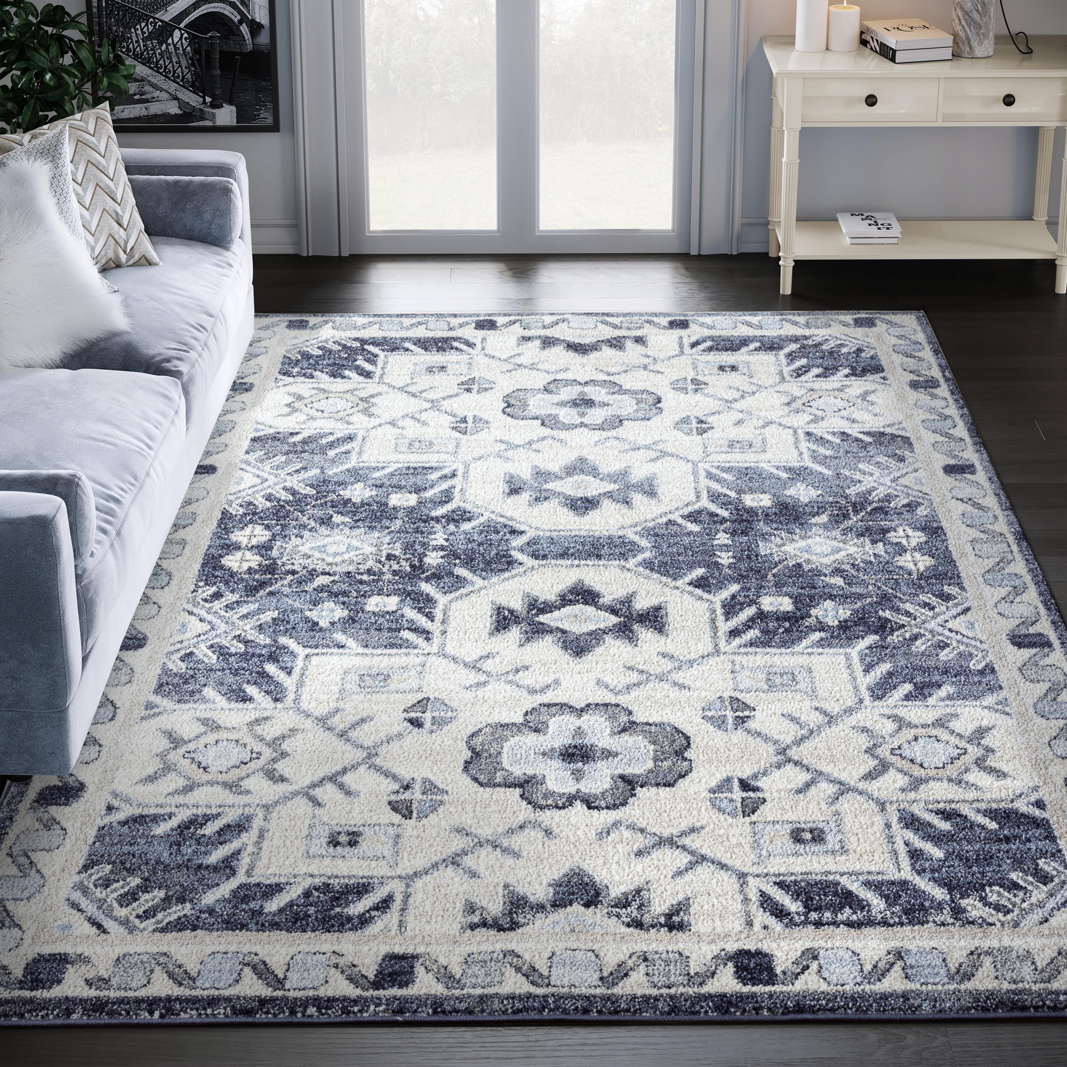 Abani Cruz Collection Blue Cream 8' x 10' Southwest Vintage Area Rug ...