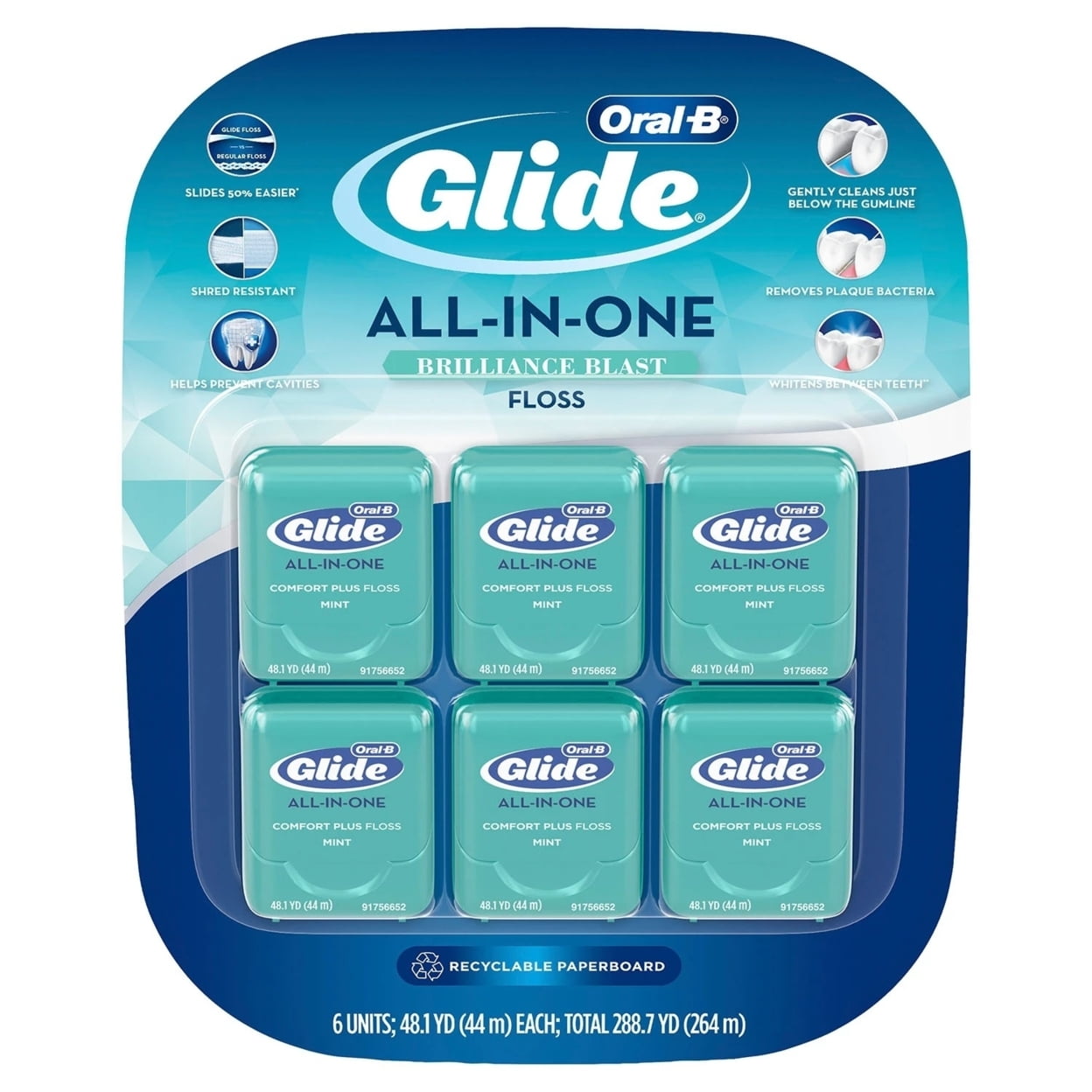Oral-B Glide All-in-One Dental Floss, Brilliance Blast, 44 m (Pack of 6 ...