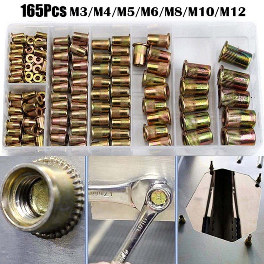 165Pcs M3 M4 M5 M6 M8 M10 M12 Thread Metal Nutsert Rivet Nut Set ...