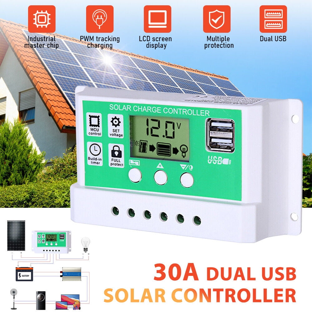 MDHAND 12V 30A Solar Charge Battery Controller Auto LCD Dual USB Solar ...