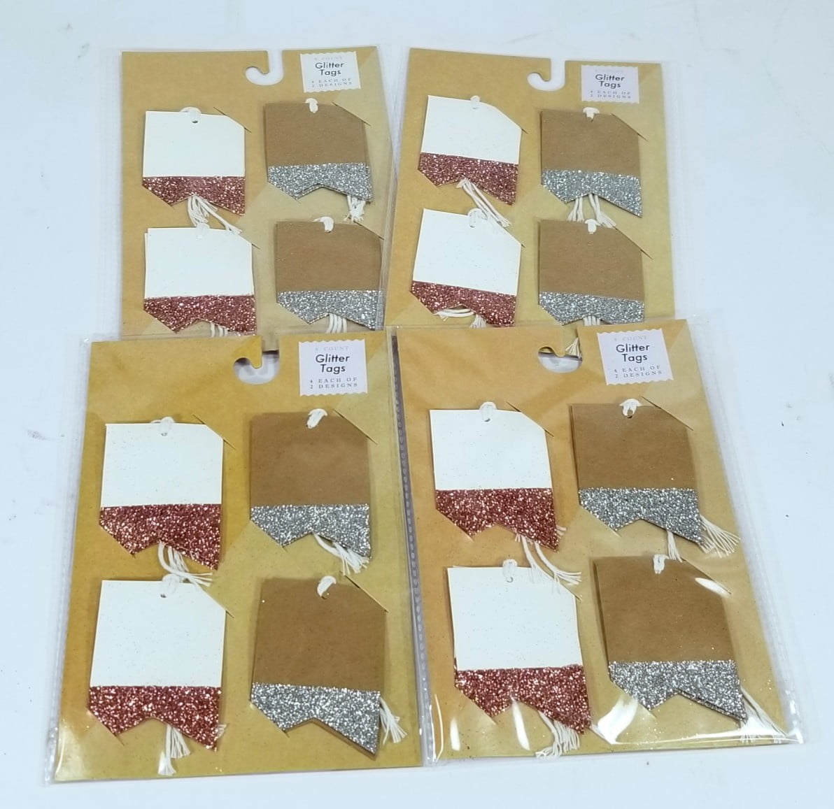 4 Packs of 8 Count - Glitter Tags, Each Pack has 4 Each of 2 Designs ...