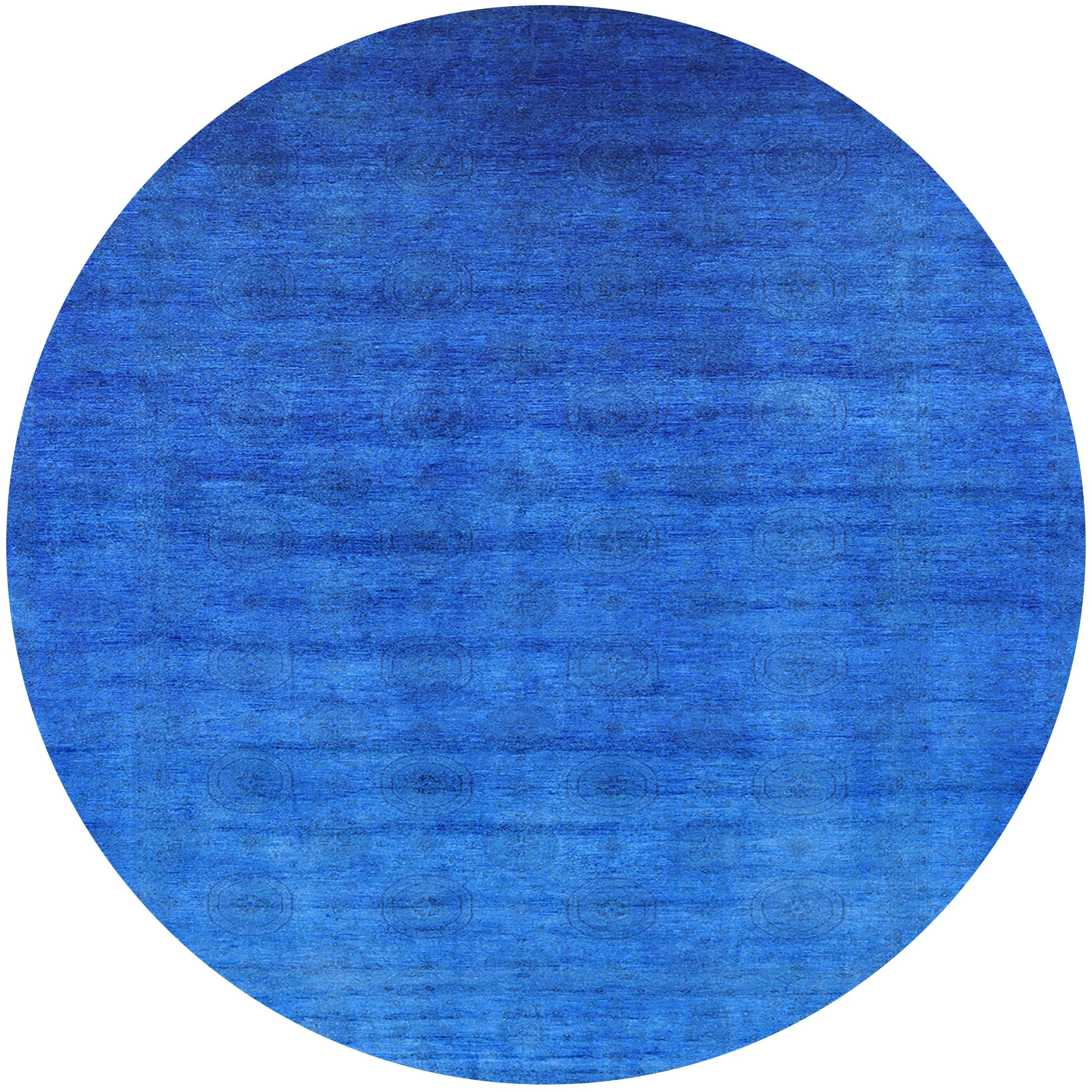 Ahgly Company Indoor Round Mid-Century Modern Neon Blue Oriental Area ...