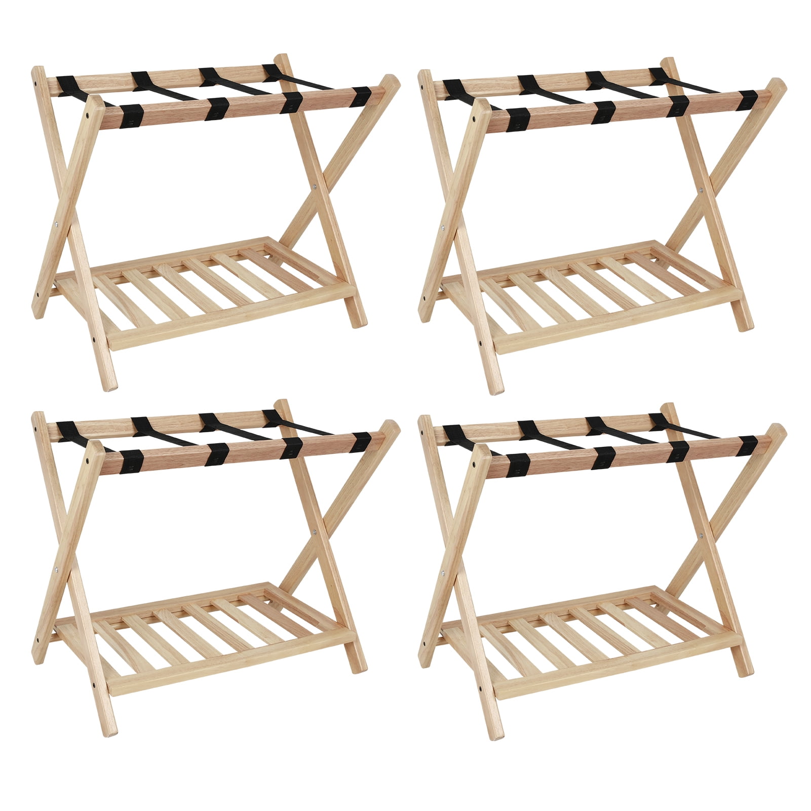 Ecomex Set of 4 Wood Luggage Rack with Shelf, Folding Suitcase Holder ...
