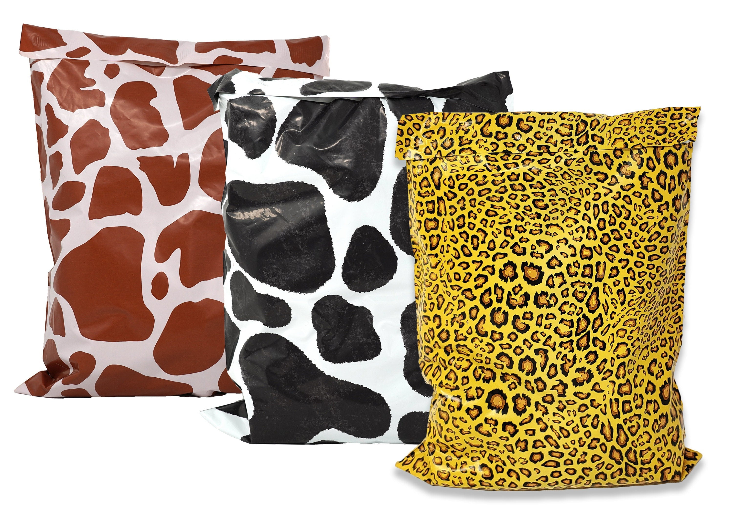 Cow, Giraffe, Leopard Animal Print Design 10x13 inch Poly Mailers, Self ...