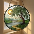 Willow Tree Sunset Lake Round Suncatcher – Stained Glass Style ...