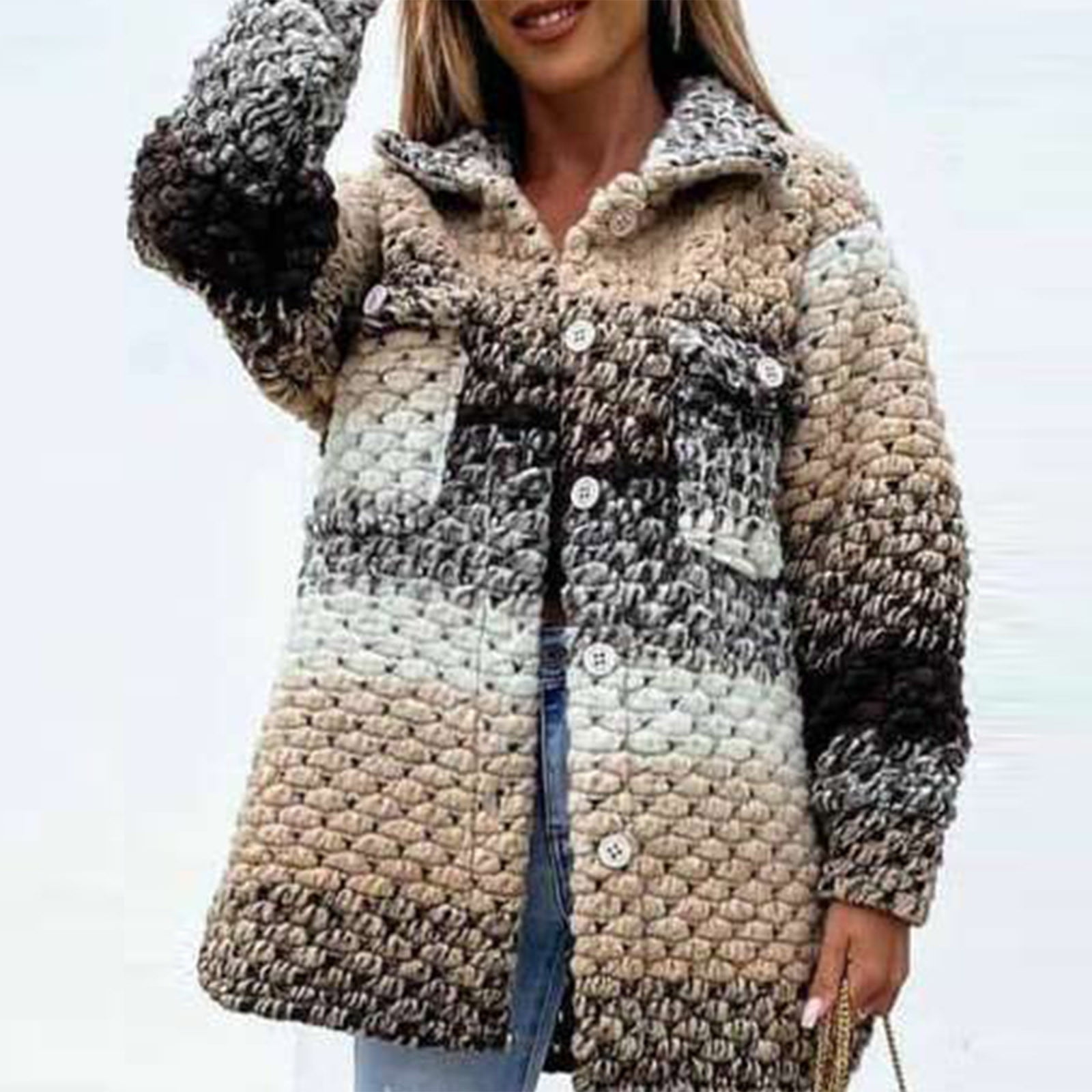 Abrigo de chaqueta de lana de peluche con bolsillos degradados y ...