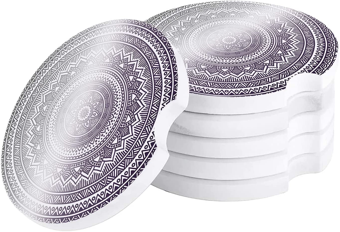 FMSHPON Purple and Grey Mandala Gradient Art Set of 4 Car Coaster for ...