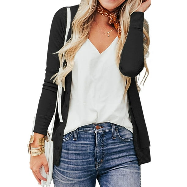 Letdiosto Womens Button Down Crew Neck Long Sleeve Soft Knit Cardigan