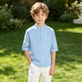 Boys Stand Collar Solid Long Sleeve Shirts – Cotton Linen Feel ...
