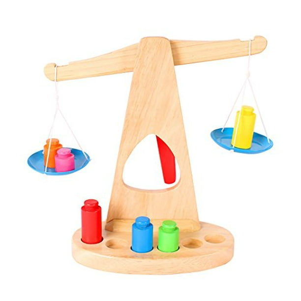 Preschool Educational Toy Wooden Balance Scale Toy with 6 Weights for ...