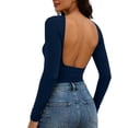 Xdegoge Womens Long Sleeve Open Back Fitted Shirt Scoop Backless Slim ...