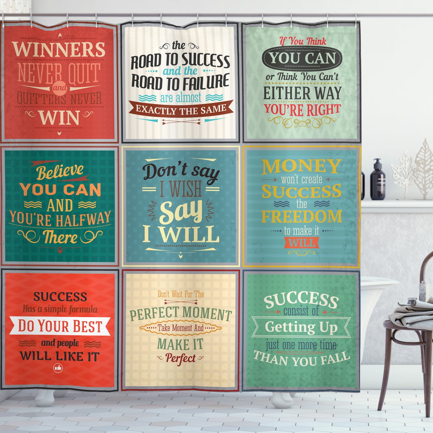 Quotes Decor Shower Curtain Set Collection Of Uplifting Messages