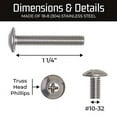 #10-32x1-1/4" Stainless Phillips Truss Head Machine Screw, (25pc), Fine Thread, 18-8 (304 ...