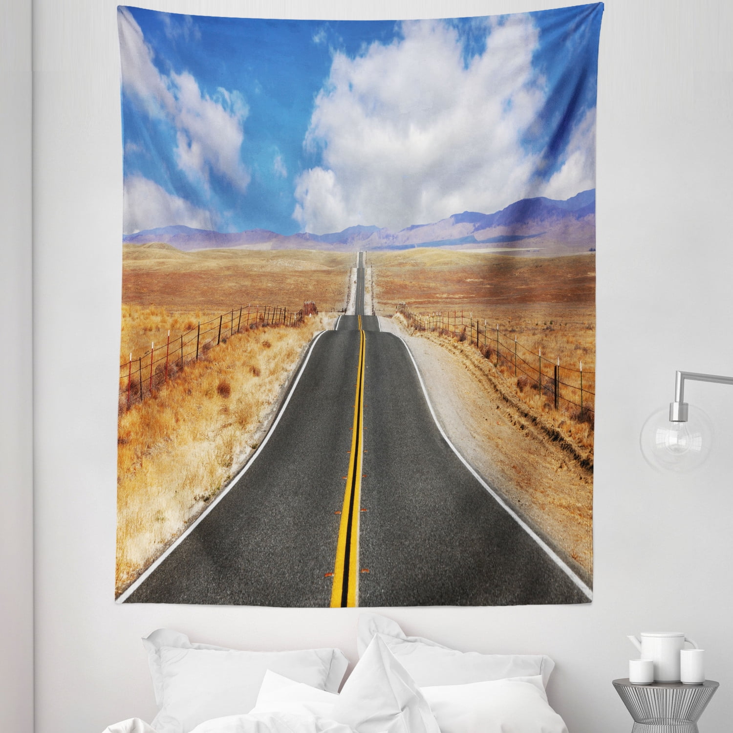 United States Tapestry, Highway in California Steppe and Clouds Asphalt ...