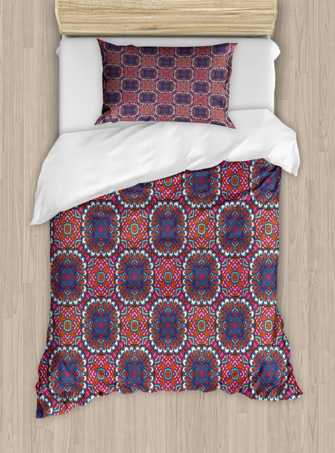 Ethnic Twin Size Duvet Cover Set, Tribal Tibetan Geometric Arrangement ...