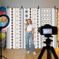 Bohemia Geometric Backdrop for Photography, Beige Grey Blue Stripe ...