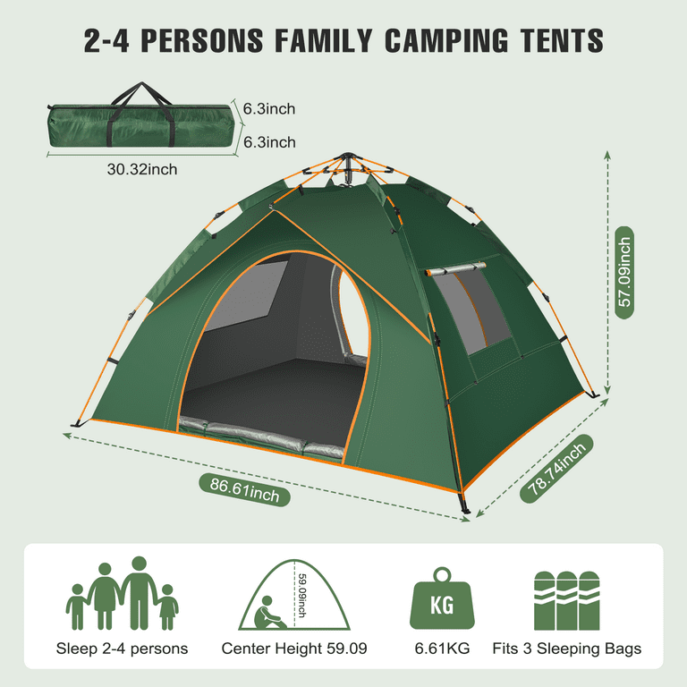 Tents for Camping 2-4 Person with 2 Door and 2 Windows, Pop Tents for Camping 2-4 Person with 2 Door and 2 Windows, Pop