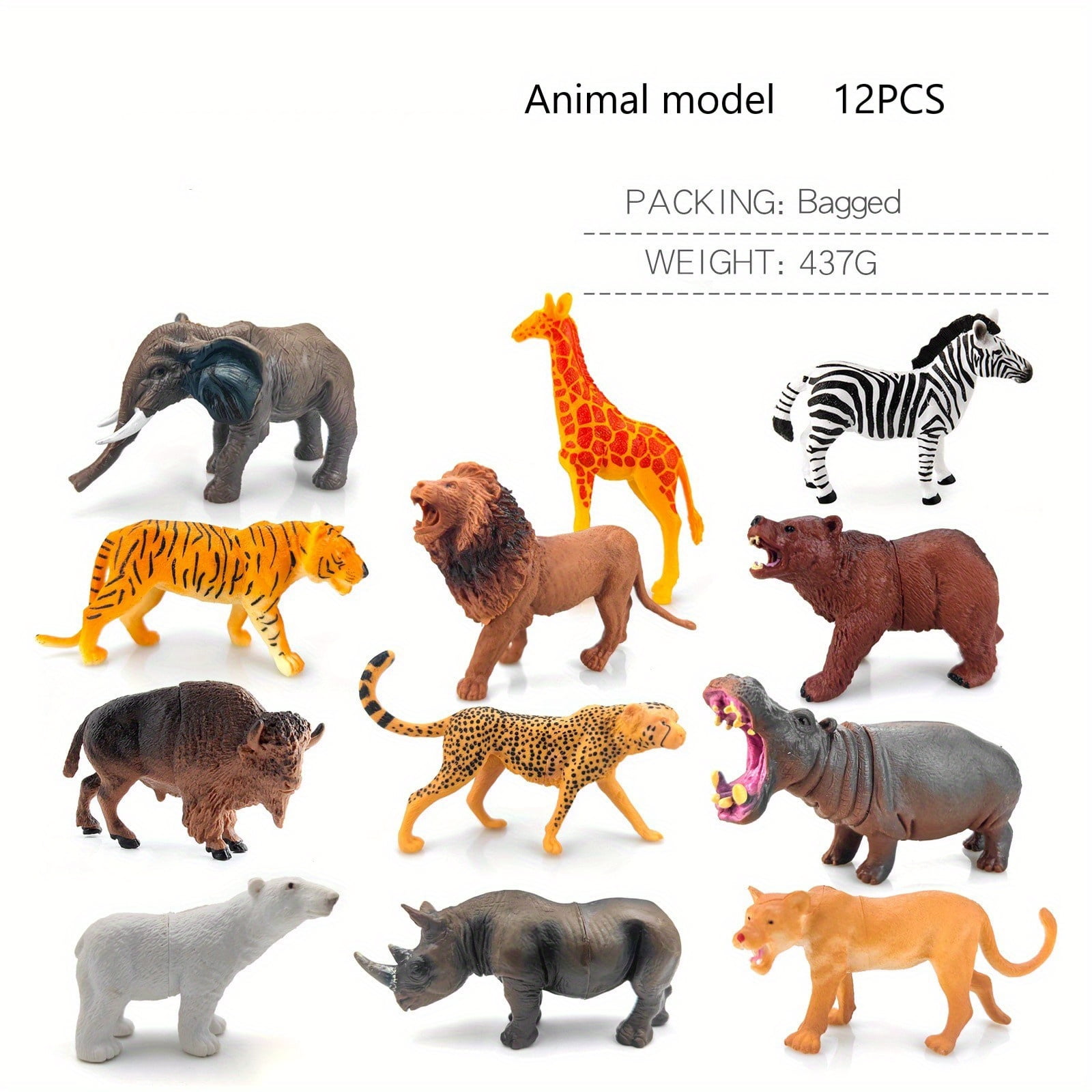 LNGOOR 12-Piece Educational Wildlife Animal Figures Set - Assorted PVC ...