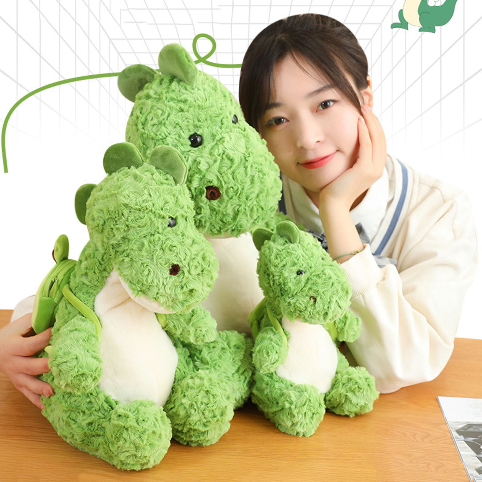 Plush Dinosaur Doll - Soft Cute Green Dinosaur - Removable Avocado Bag ...