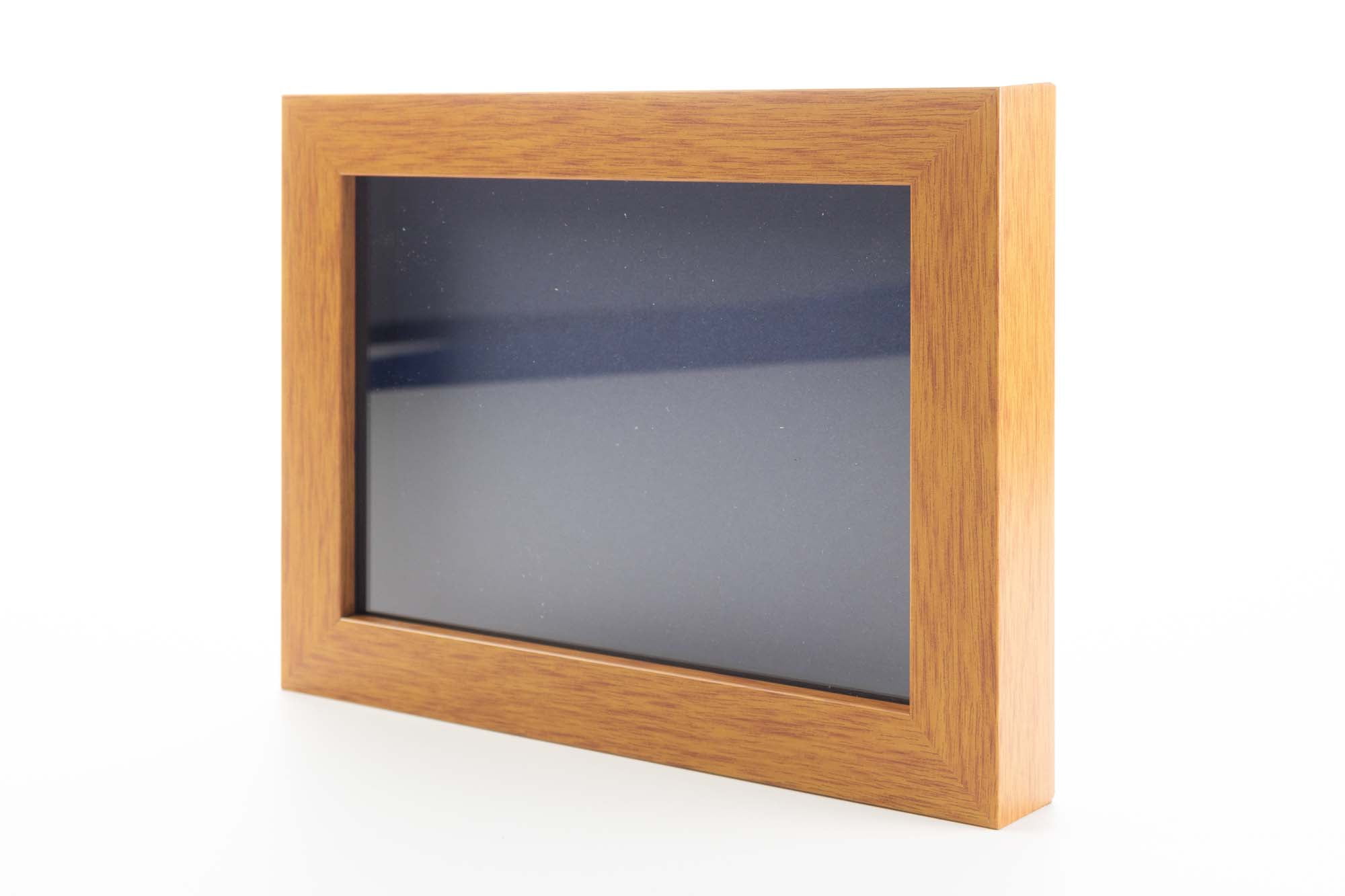 8x10 Shadow Box Frame Light Brown Real Wood with a Navy Acid-Free ...