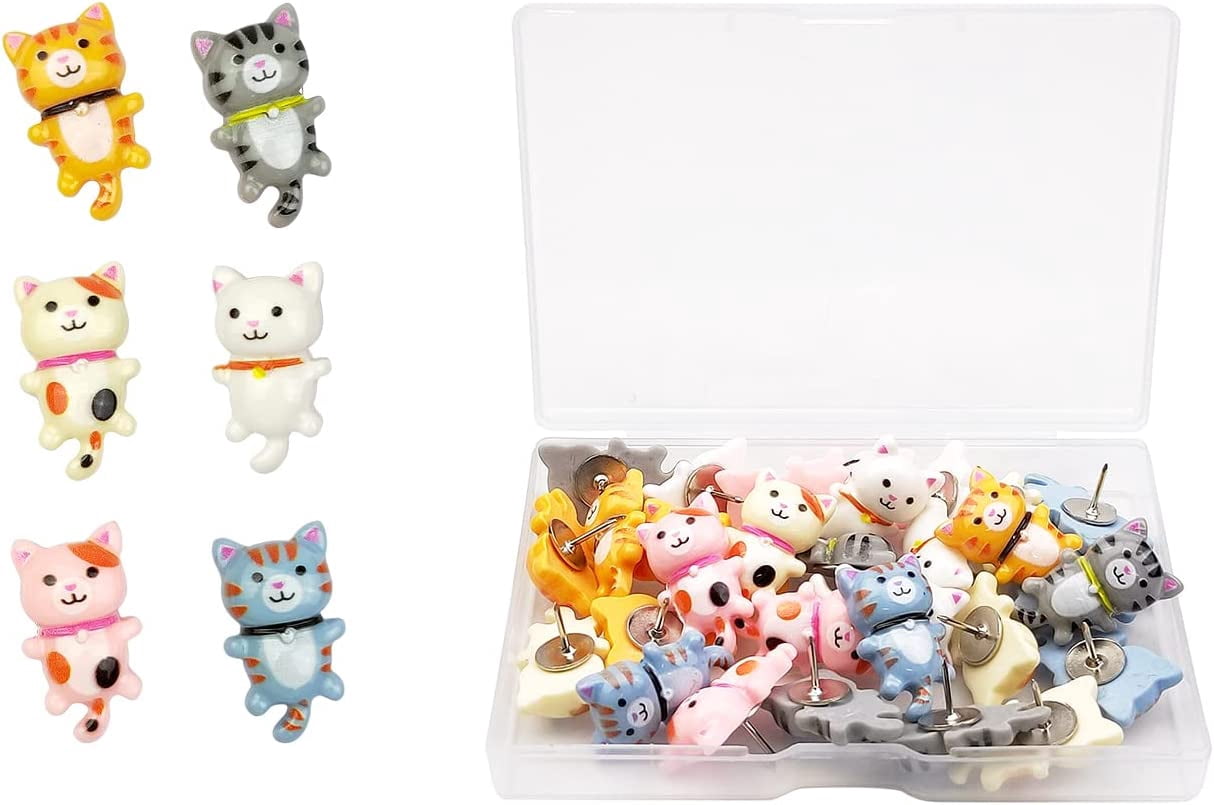 30 Pieces Cute Cat Push Pin Animal Pushpins Cork Board Thumb Tacks Wall ...