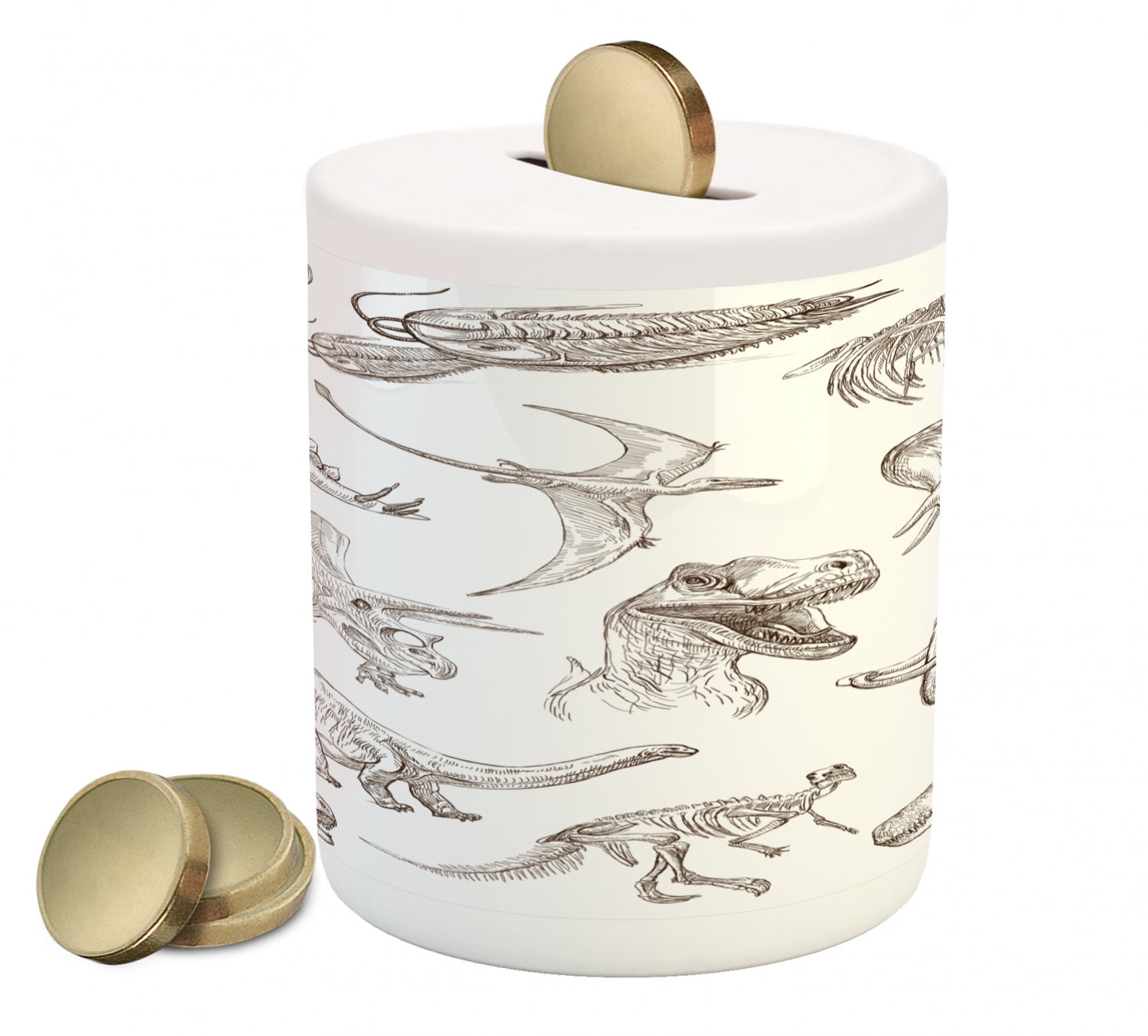 Jurassic Piggy Bank, Arrangement of Various Dinosaurs Illustrations ...