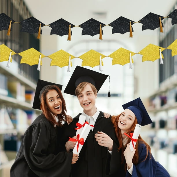 Graduation Banner We're Proud of You Dr. Hat Black Gold Graduation ...