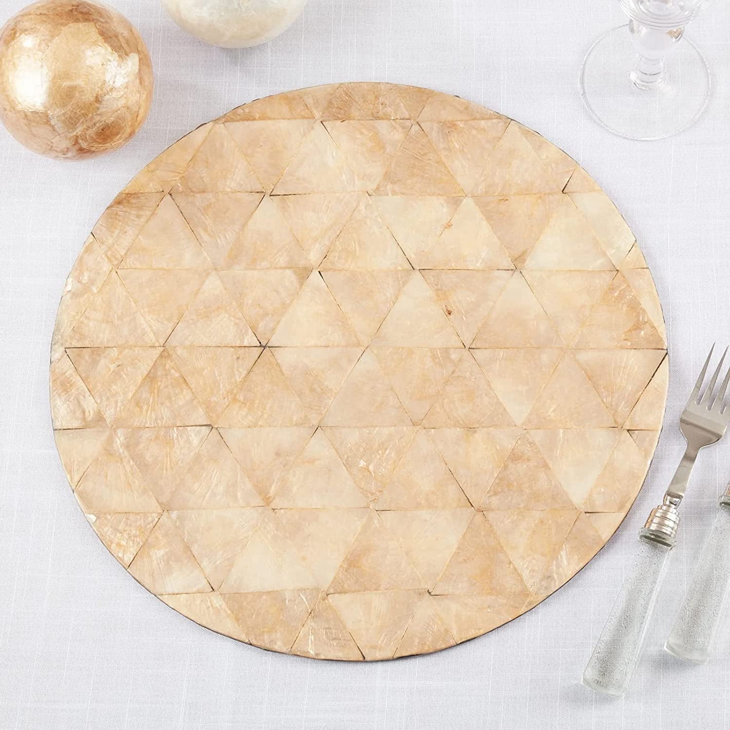 Fennco Styles Triangles Capiz Design Placemat 15" Round, 1-Piece – Gold ...