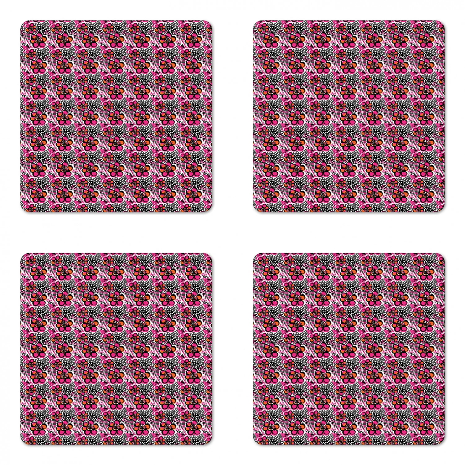 Abstract Coaster Set of 4, Flower Blossom Design Watercolor Effect Hand ...