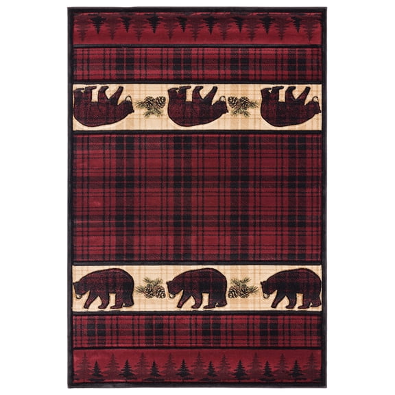 United Weavers Cottage Area Rug 2055 40834 Bear Stone Burgundy Plaid ...