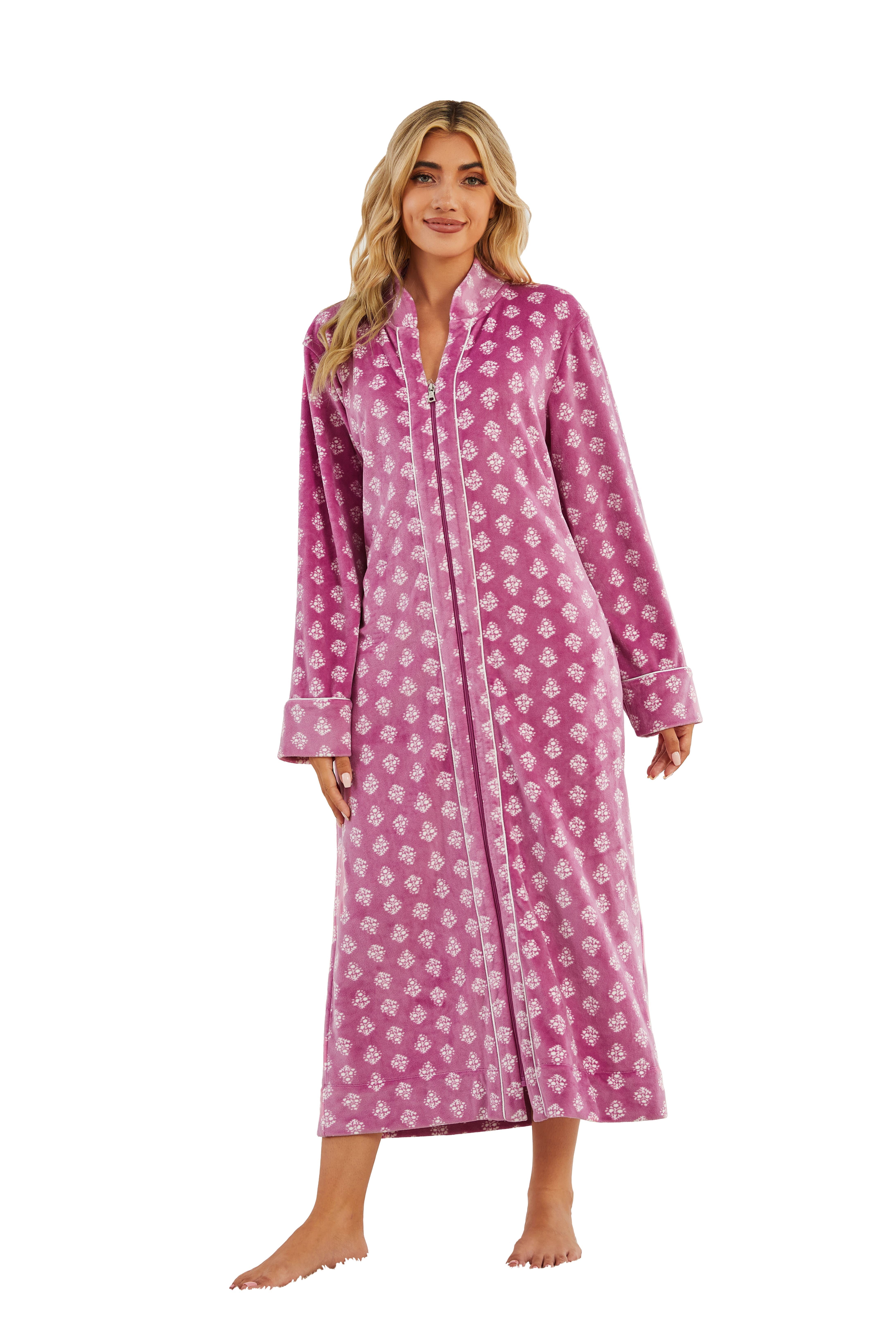 RH Sleepwear Women's Zipper Front Robe Full Length Long Sleeve Duster ...