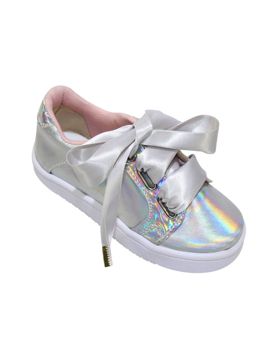TENIS CASUALES LEON NIÑA DAMA MUJER PLATA LASER POLIPIEL NAPA 021 LEON ...