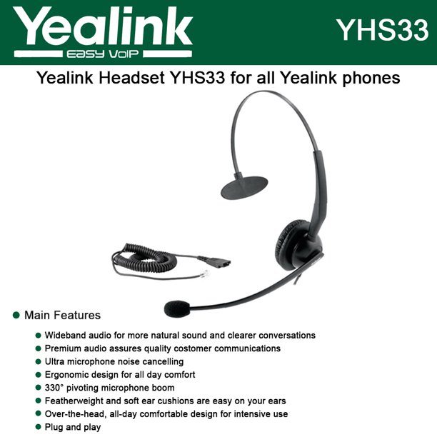 Yealink YHS33 Wideband Headset for Yealink IP Phones, plug and play ...