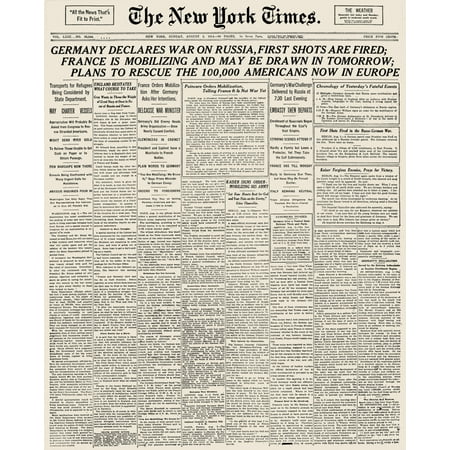 World War I: Declaration. /Nfront Page Of 'The New York Times' Stating ...