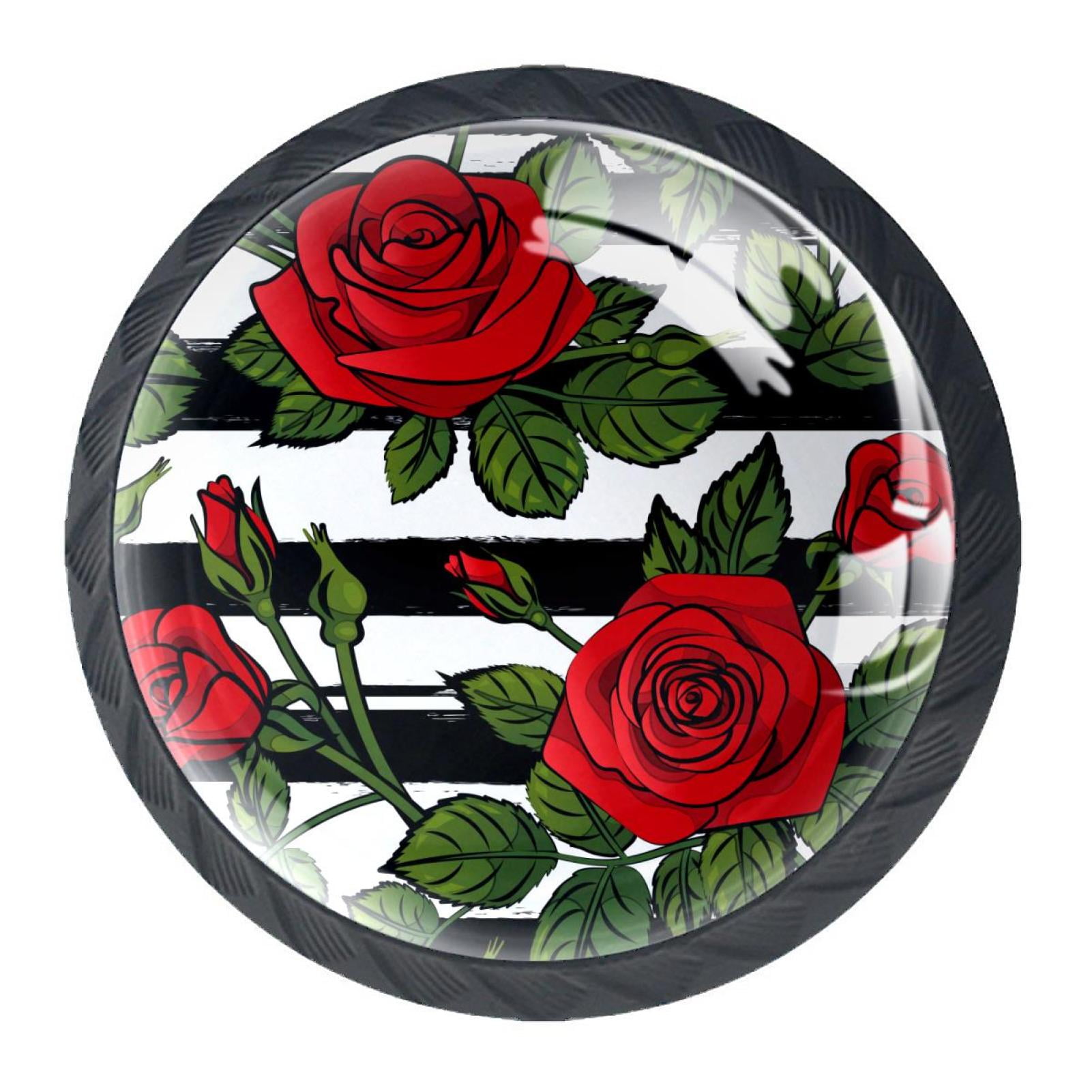 4 Pcs Blooming Red Roses Knobs for Kitchen Cabinet Cupboard Dresser ...