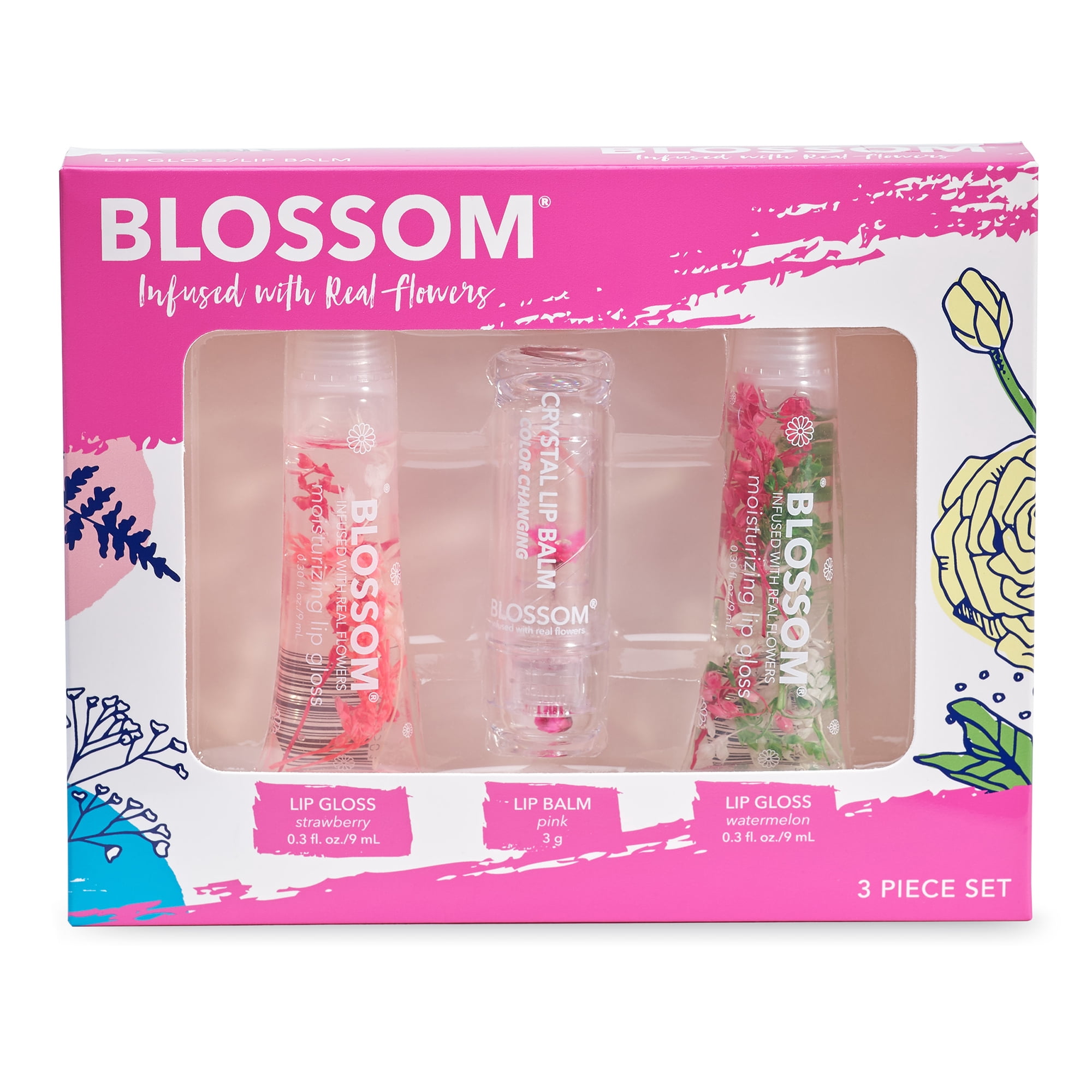 Blossom Moisturizing Lip Gloss and Lip Balm 3pc Set - Walmart.com