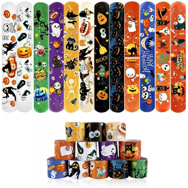 24 Halloween Slap Bracelets Craft Bulk with Spider, Pumpkins, Animal ...