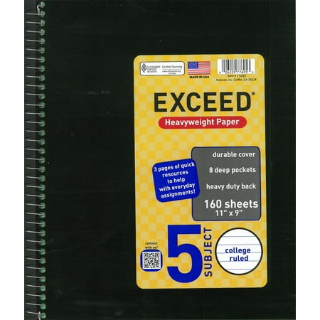 Exceed 5 Subject 160 Sheets Notebook, College Ruled, 11" x 9" - Walmart.com