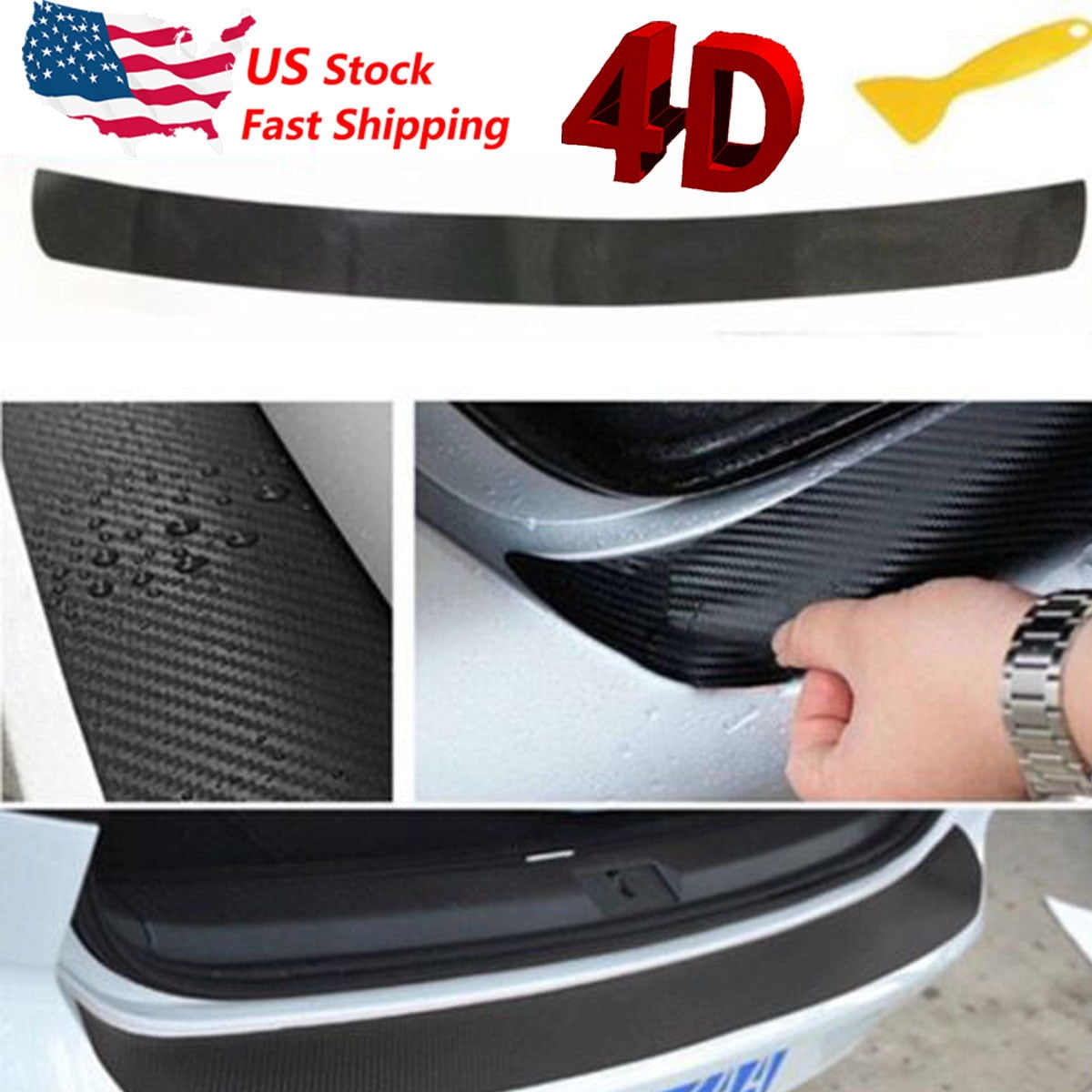 Universal 4D Carbon Fiber Car Rear Bumper Trunk Tail Lip Protect Decal ...