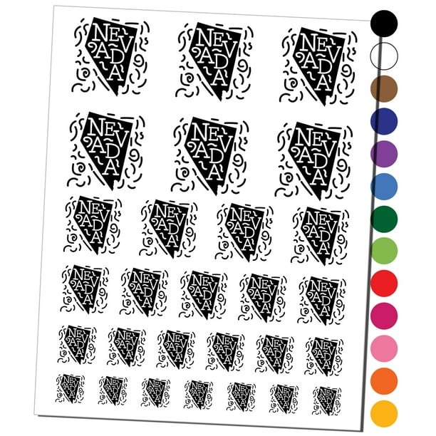 Nevada State with Text Swirls Water Resistant Temporary Tattoo Set Fake ...