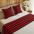 Bed Runner for Queen Size Bed, Black Red Plaid 3 Pcs Bedding Runner Set ...