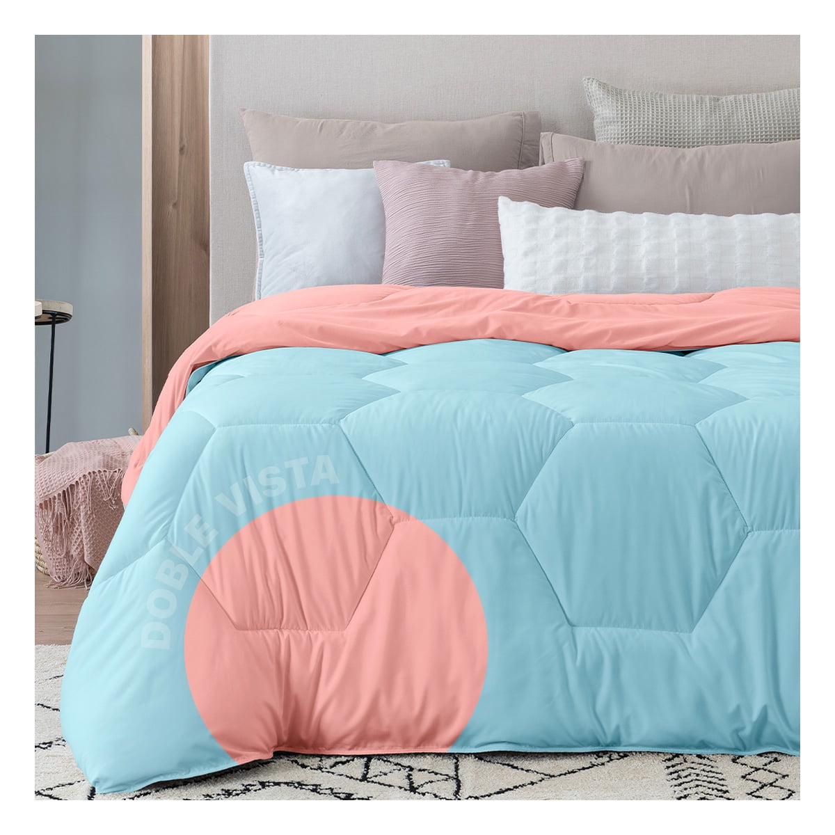 Edredón Esquimal Matrimonial XL Azul Claro-Coral . Acolchado Duvet ...