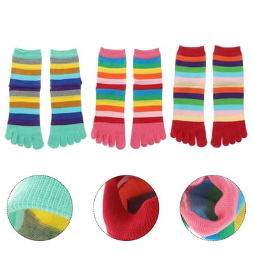 Comfy Bright Multicolor Striped Knit 6-Pack Womens Long Toe Socks ...