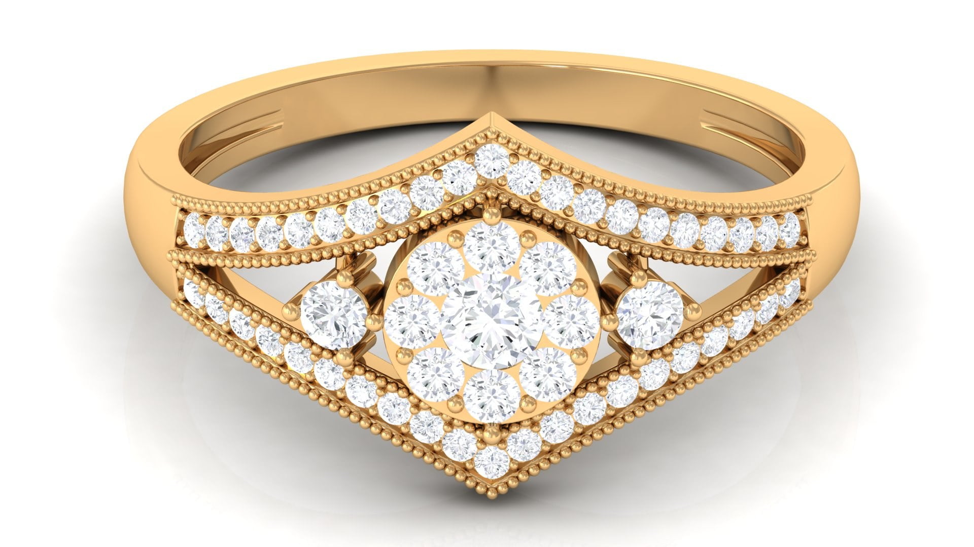 3/4 CT Round Diamond Art Deco Ring in Gold, Real Diamond Engagement ...