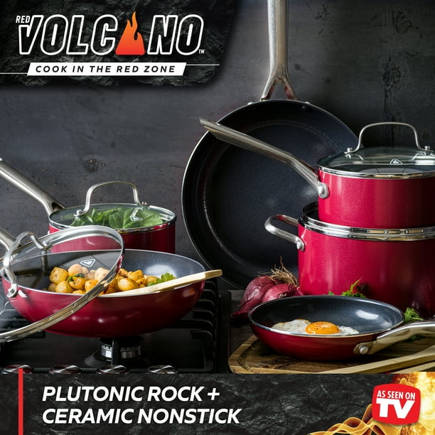 Red Volcano Ceramic Nonstick 12 piece Cookware set - Discounttoday.net
