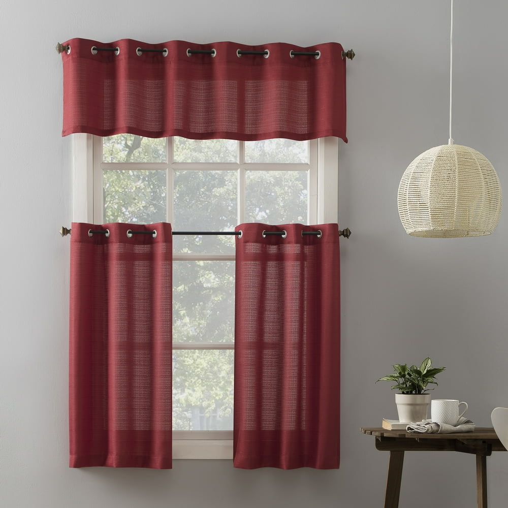 Mainstays Elevated Solid 3 Piece Kitchen Curtain Set - Walmart.com ...